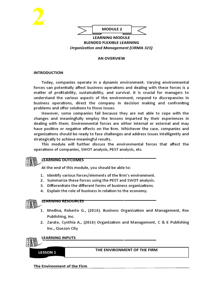 MODULE 2. THE FIRM AND ITS ENVIRONMENT (Organization and Management ...