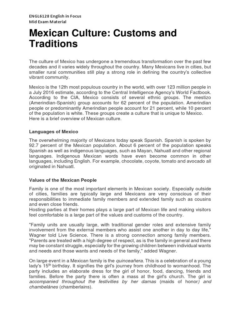 Mexican Culture: Customs and Traditions | PDF | Mexicans | Mexico