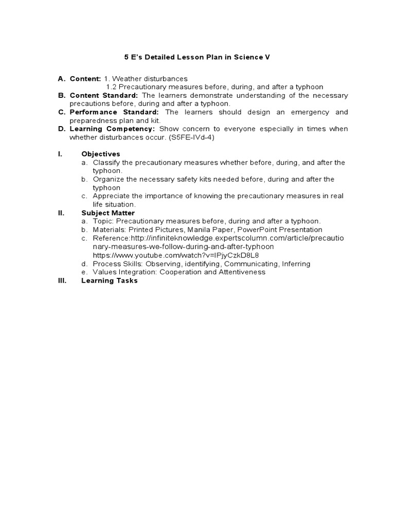 5 Es Typhoon Safety Lesson | PDF | Lesson Plan | Neuropsychological ...