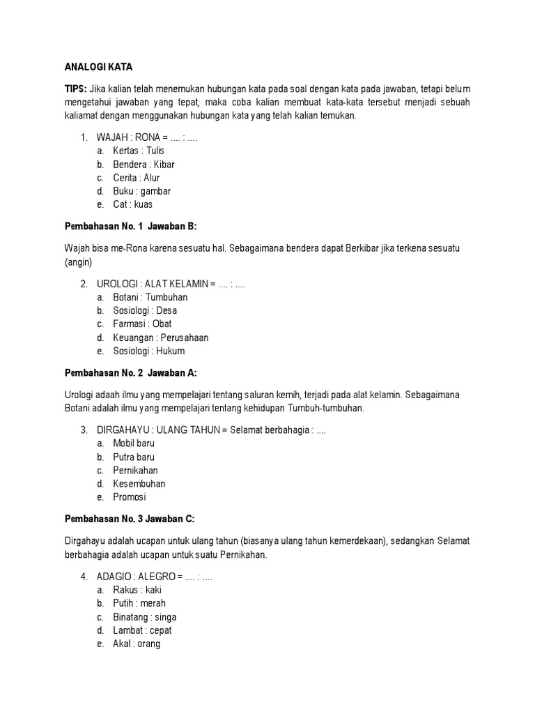 Analogi Kata: Tips dan Pembahasan | PDF