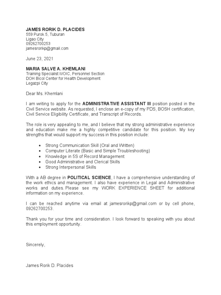 Application Letter - DOH | PDF