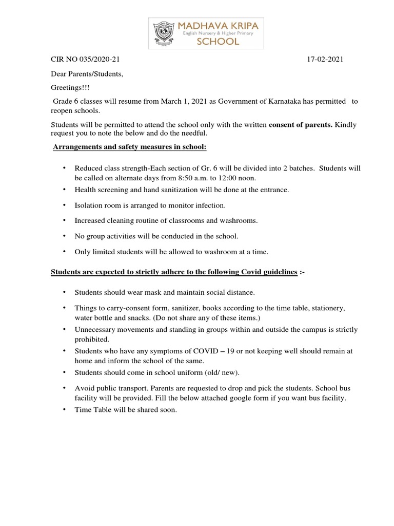 CIR NO 035 - Grade 6 Reopening Circular | PDF | Business | Schools