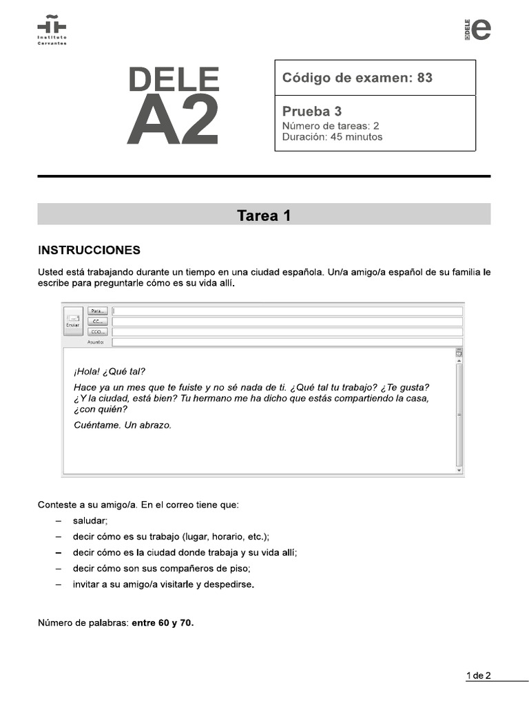 Tarea 1 Escritura DELE A2 | PDF