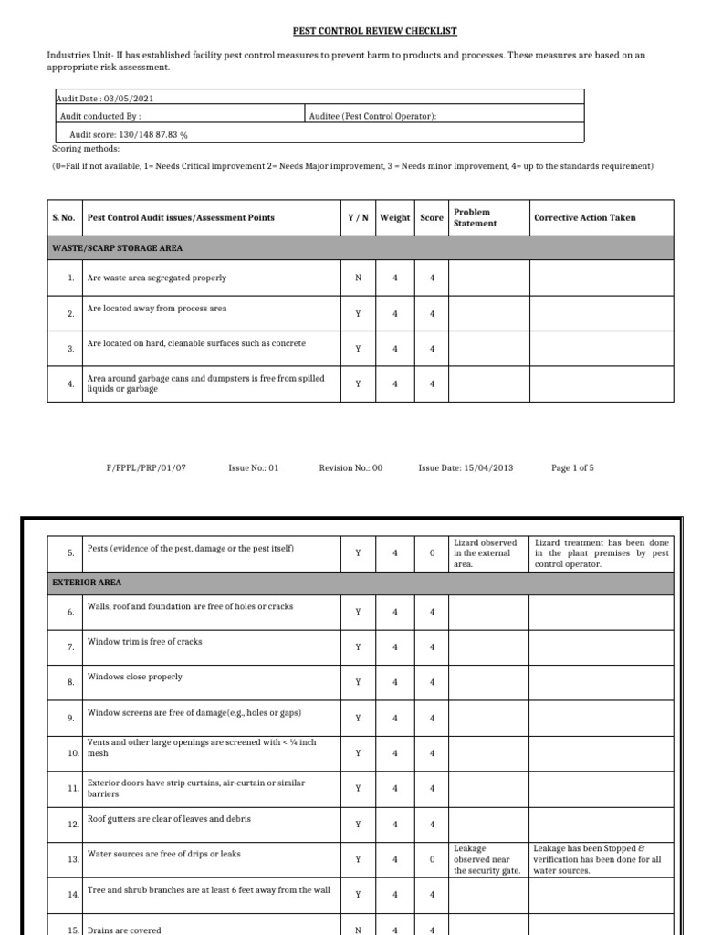 Pest Control Review May | PDF | Pest Control | Audit