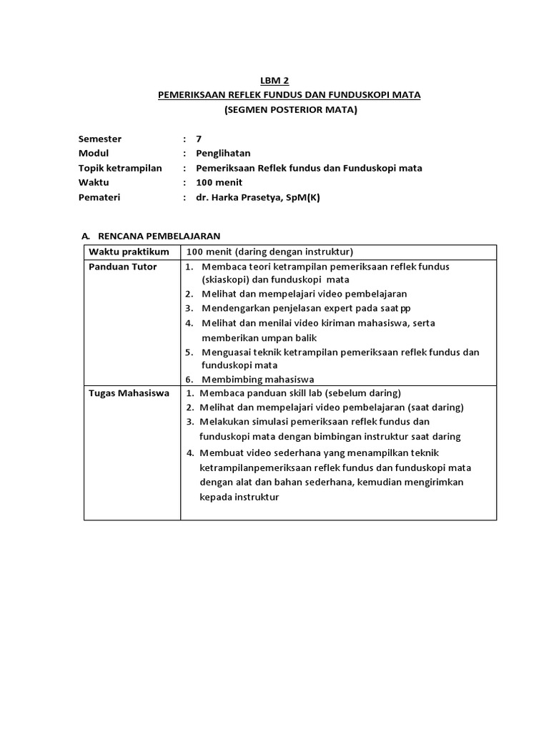 Juknis Skills Lab Modul Mata PX Funduskopi | PDF