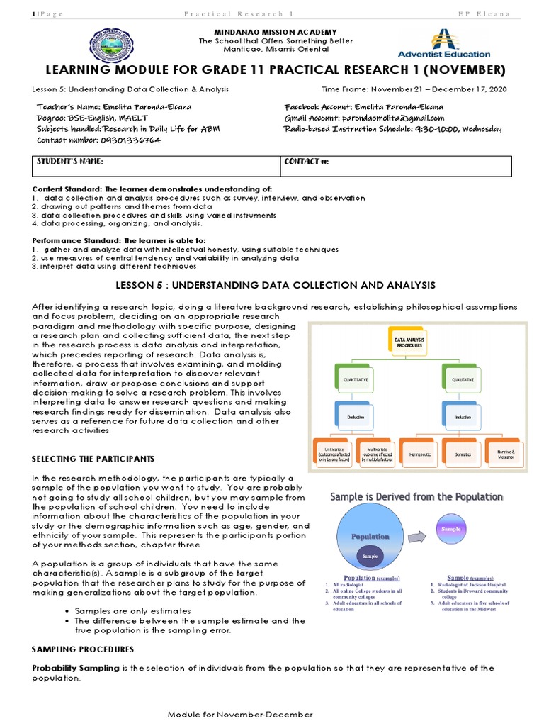 GRADE 11 Practical Research (November December) | PDF | Sampling ...