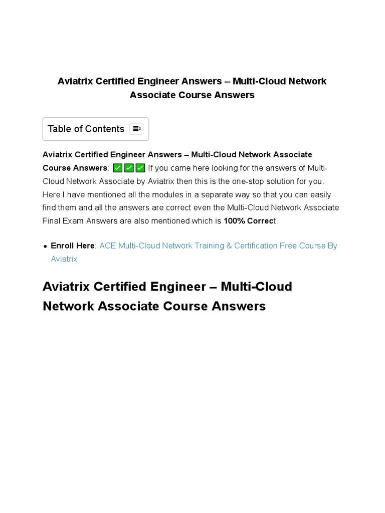 Aviatrix Certified Engineer - Multi-Cloud Network Associate Course Answers | PDF | Cloud ...