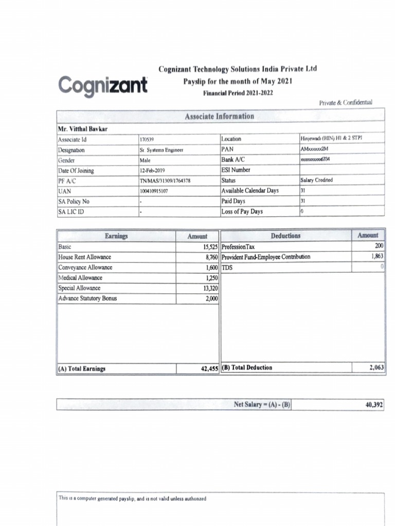 Cognizant | PDF | Paycheck | Payments