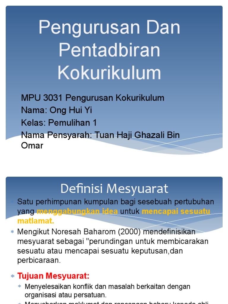 Pengurusan Dan Pentadbiran Kokurikulum | PDF