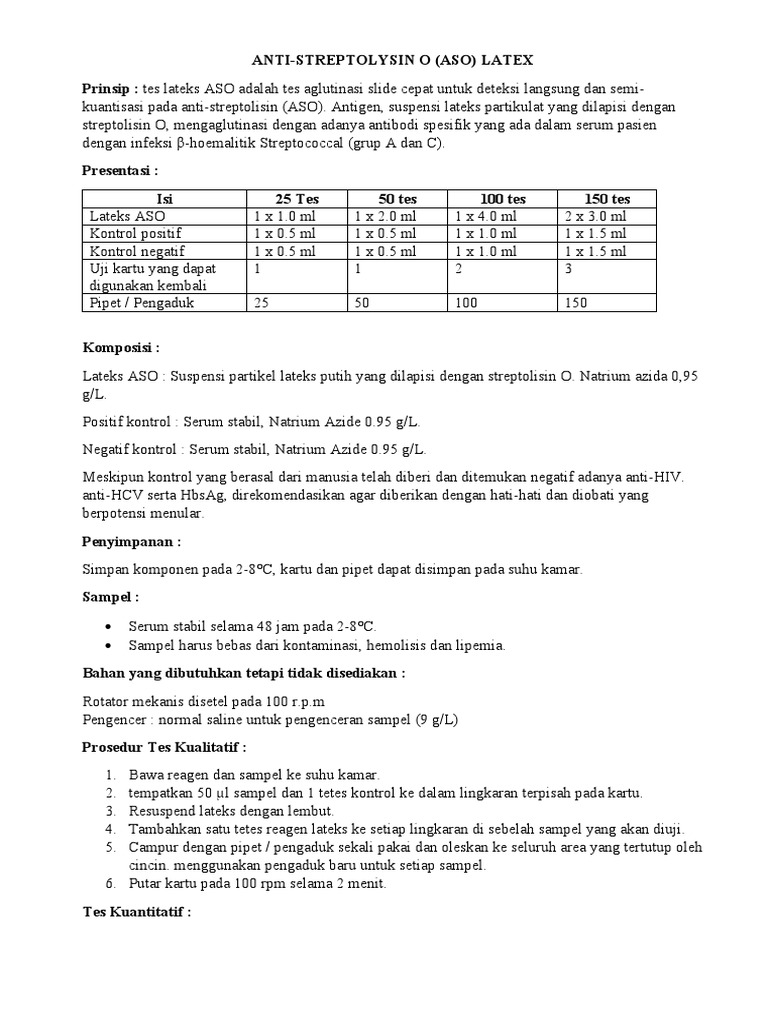Tes Aglutinasi ASO dan RF | PDF