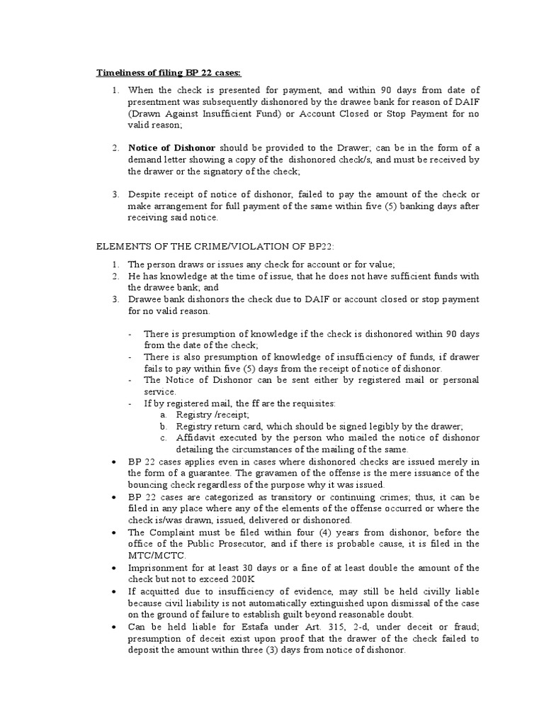 Timeliness of Filing BP 22 Cases | PDF | Cheque | Common Law