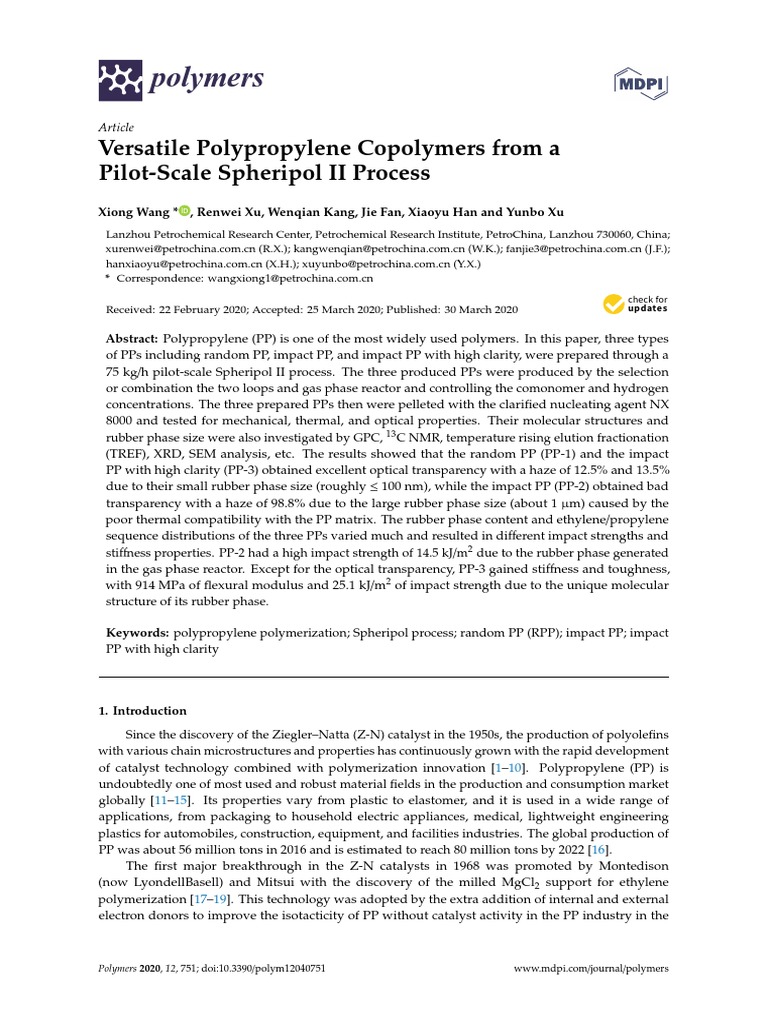 Polymers: Versatile Polypropylene Copolymers From A Pilot-Scale ...