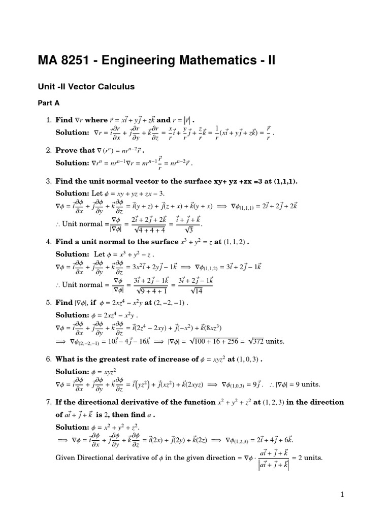 MA8251 Unit 2 - Vector Calculus | PDF | Area | Mathematical Analysis
