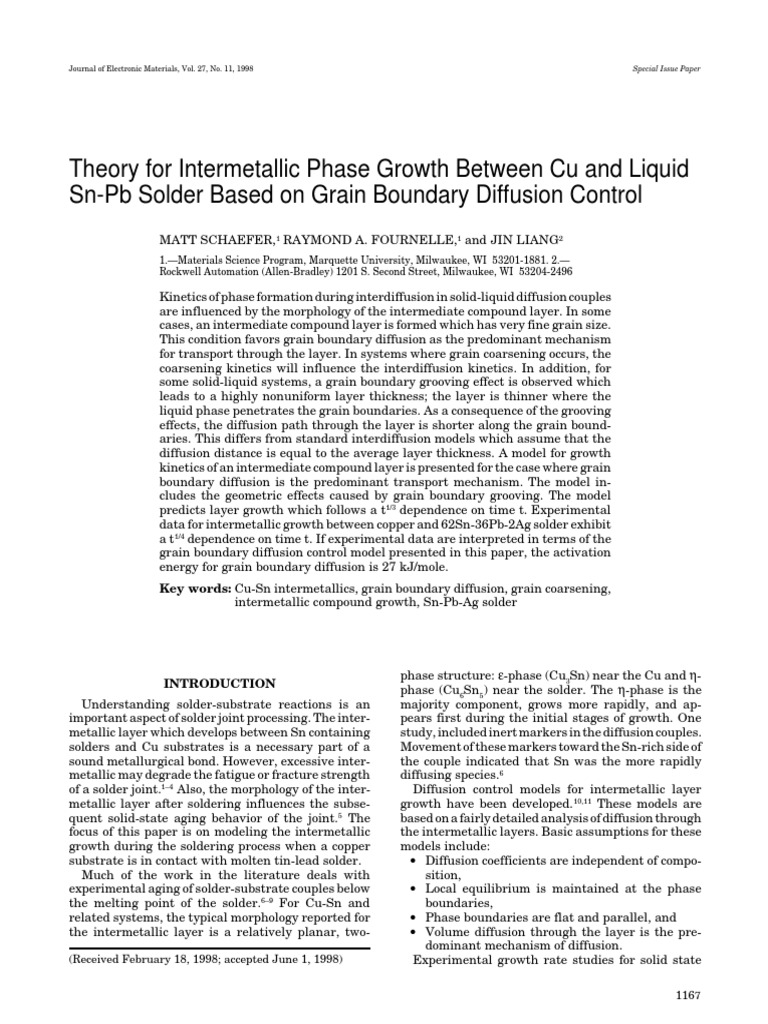 Theory For Intermetallic Phase Growth Between Cu and Liquid SN-PB ...