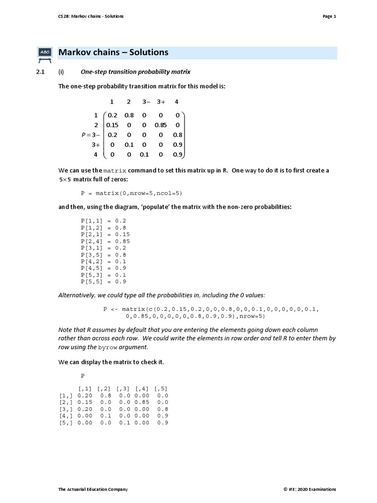 CS2 B Chapter 2 - Markov Chains - Solutions | PDF | Markov Chain | Matrix (Mathematics)
