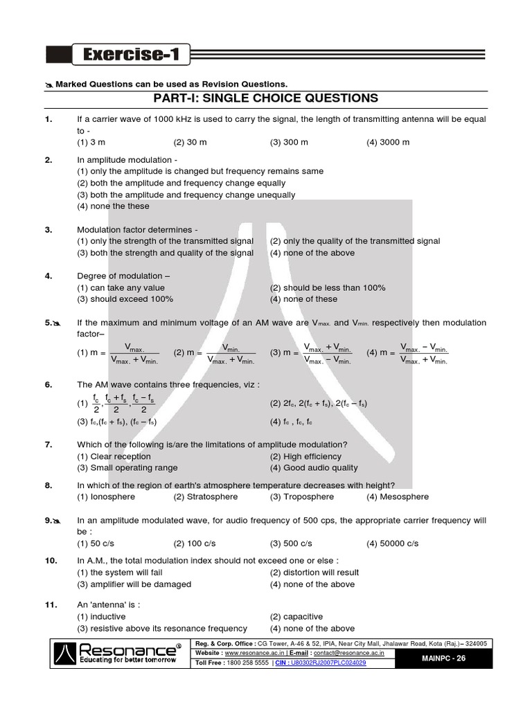 Principal of Communication Exercises | PDF | Radio | Modulation