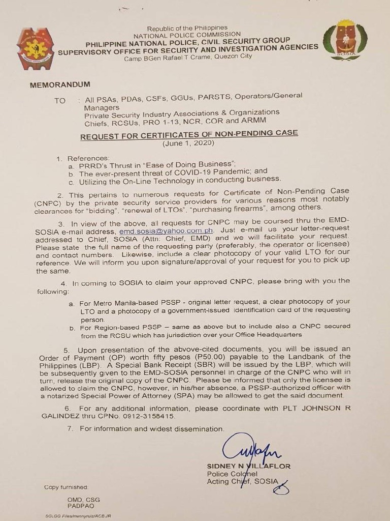 Request For Certificates of Non-Pending Case SOSIA | PDF