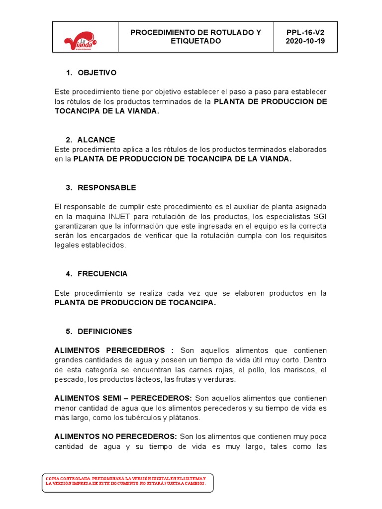 Procedimiento de Rotulado y Etiquetado | PDF | Alimentos | Comida y bebida