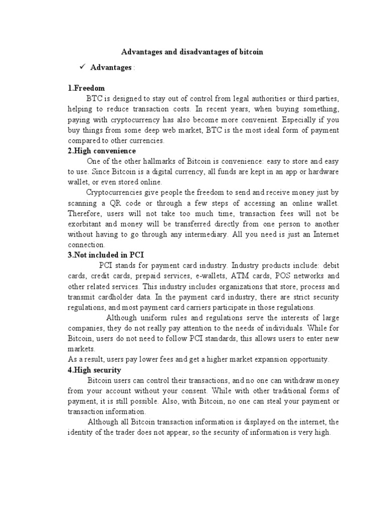 An Analysis of the Key Advantages and Disadvantages of Using Bitcoin as ...