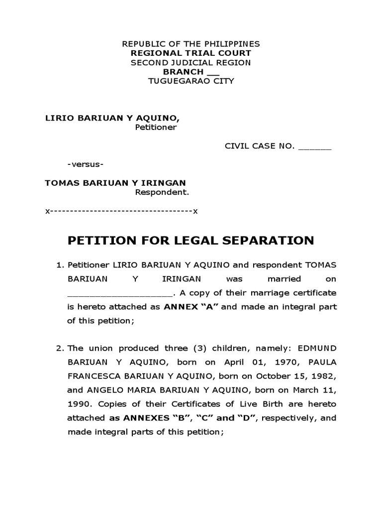 Petition For Legal Separation | PDF | Lawsuit | Judgment (Law)