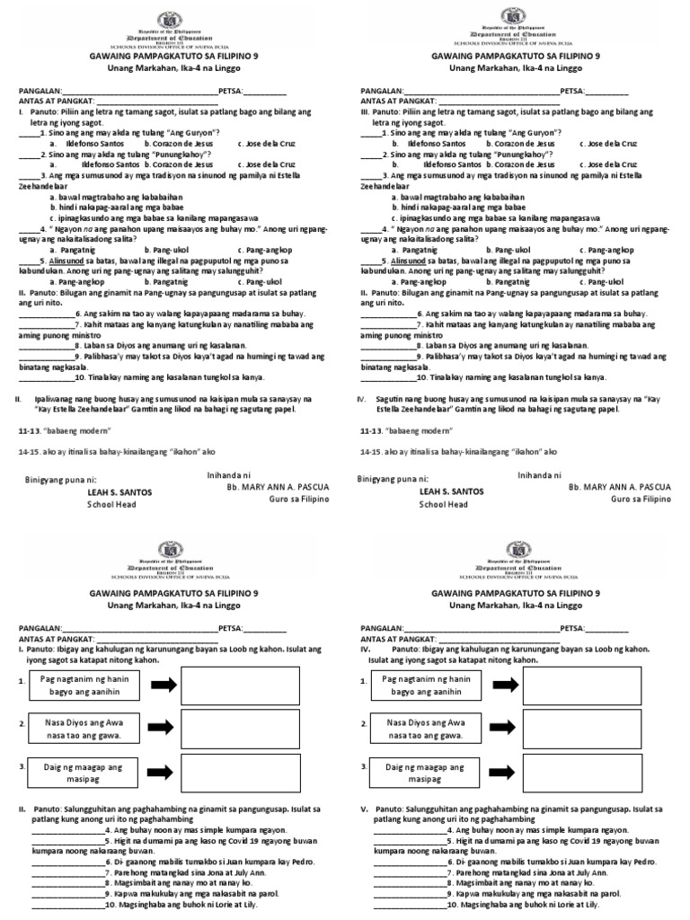 Filipino 7 Assessment Tool Week 2 | PDF