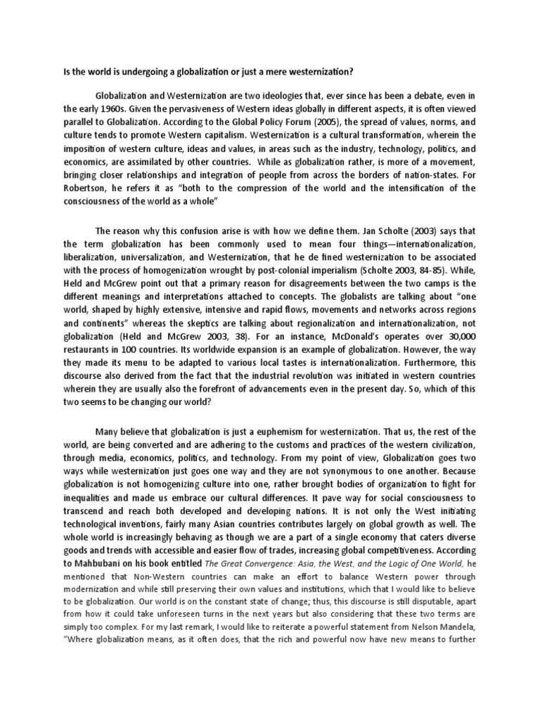 Globalization vs. Westernization Debate | PDF | Globalization | Economies