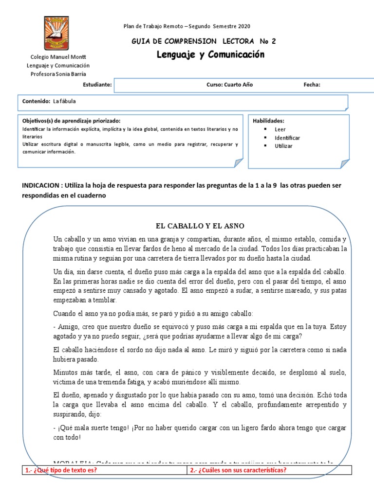 Fábula del Caballo y el Asno | PDF