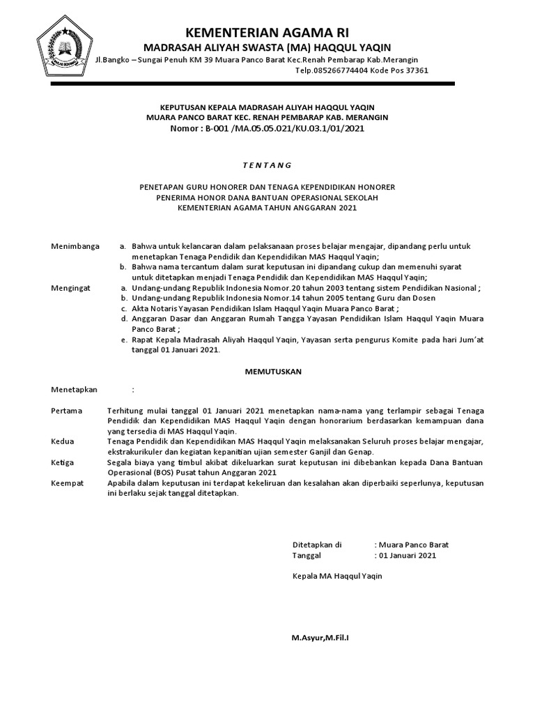 Contoh Daftar Honor | PDF