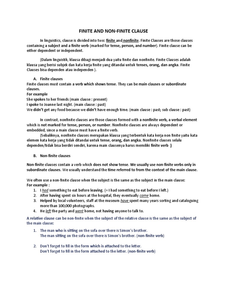 Finite and Non Finite Clause | PDF | Clause | Semantic Units