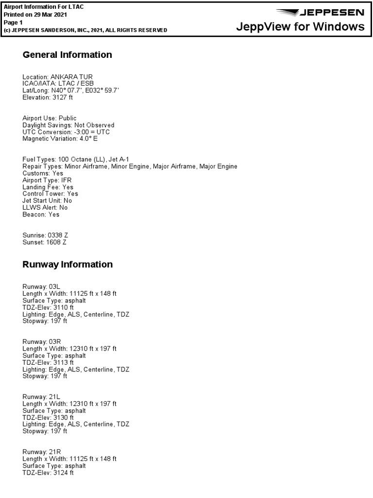 Jeppview For Windows: General Information Communication Information General Information | PDF ...