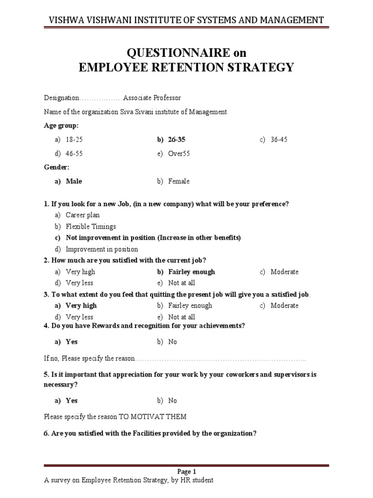 Employee Retention Strategy Questionnaire | PDF | Business | Employee ...