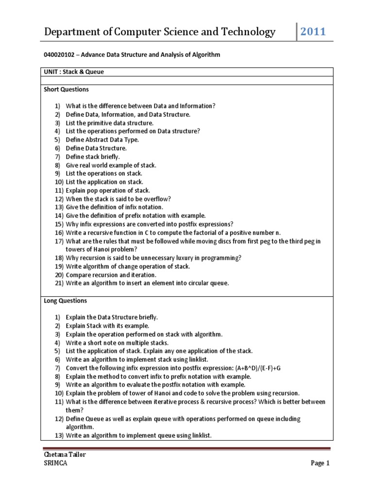 Data Structures | PDF | Queue (Abstract Data Type) | Time Complexity