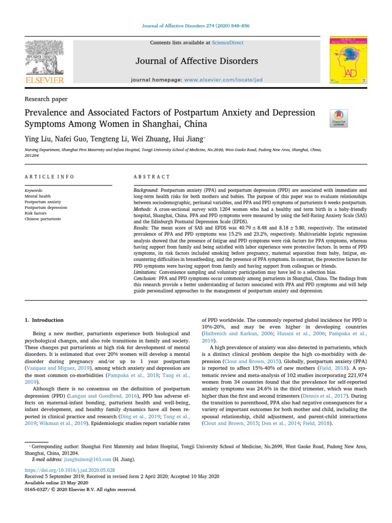 Journal of Affective Disorders: Research Paper | PDF | Postpartum ...