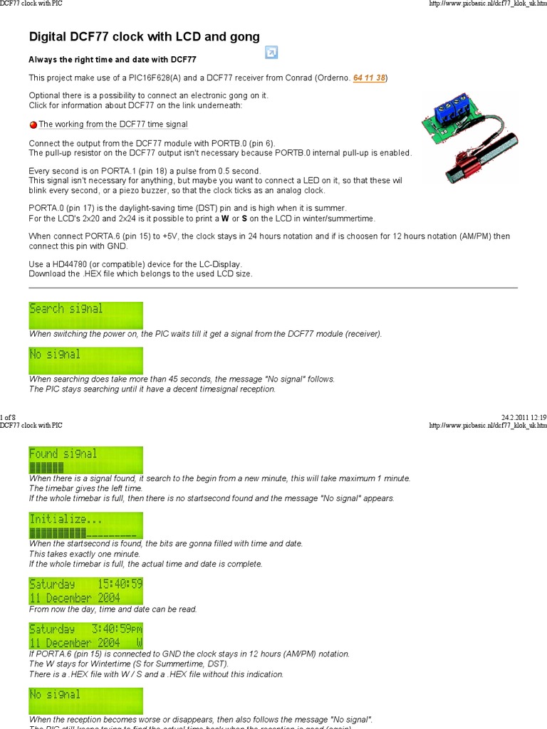 Digital DCF77 Clock With LCD and Gong | PDF | Resistor | Clock