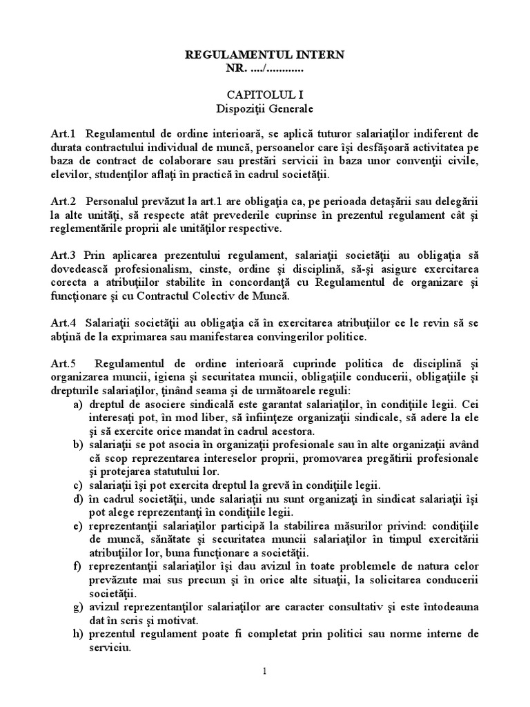 Regulament de ordine interioara model