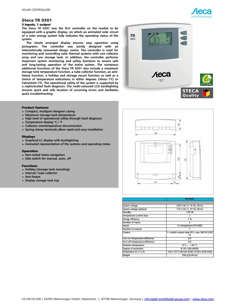 Steca TR 0301 Solar Controller Manual | PDF | Backlight | Temperature