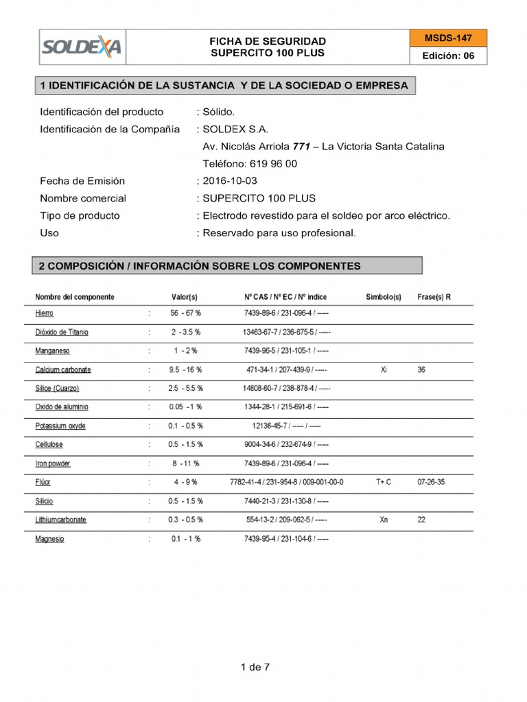 MSDS Soldexa Supercito Plus | PDF