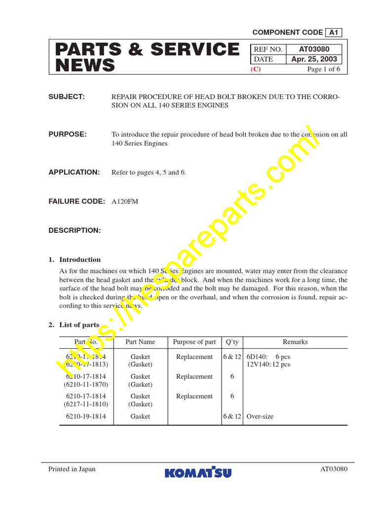 Parts & Service News: Component Code A1 | Download Free PDF ...