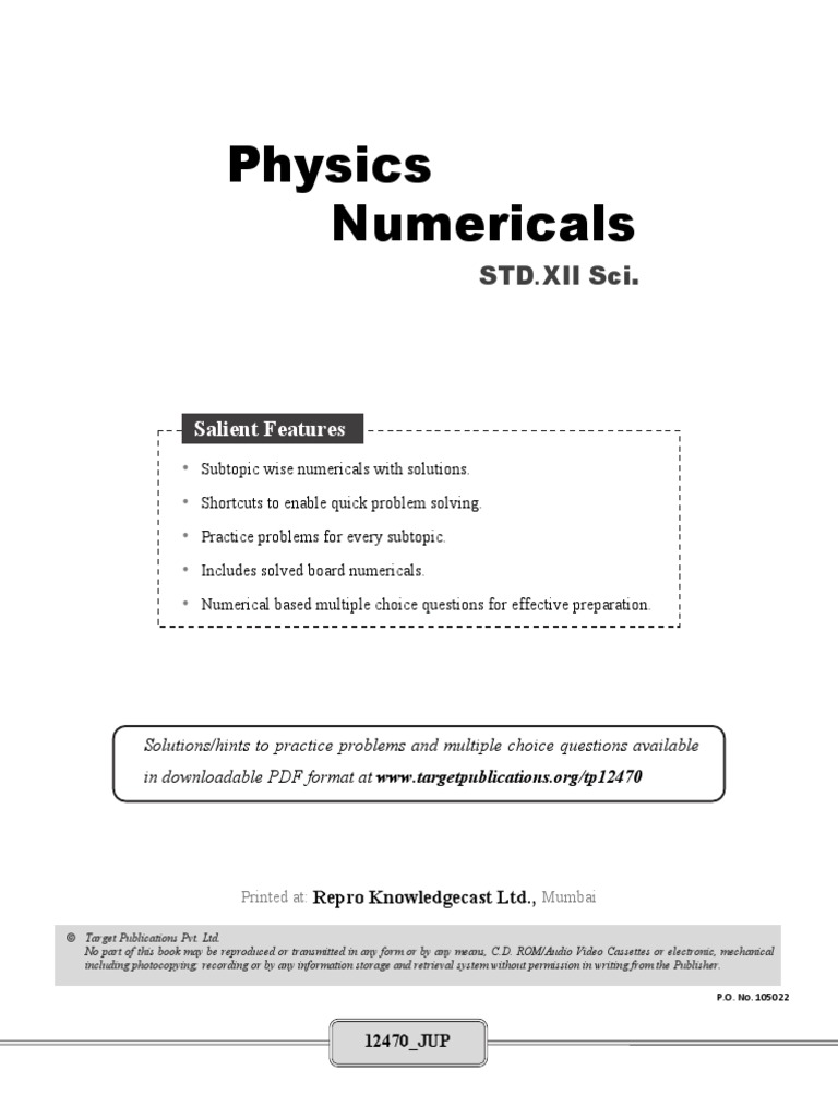 Physics Numericals: STD XII Sci | PDF | Acceleration | Rotation Around A Fixed Axis