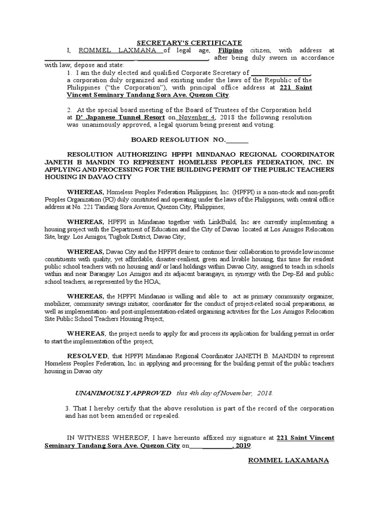 Board Resolution - Davao Housing | PDF | Constitutional Law | Justice