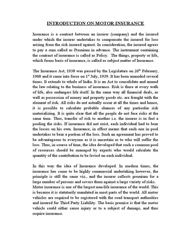 Introduction On Motor Insurance | PDF | Vehicle Insurance | Liability ...