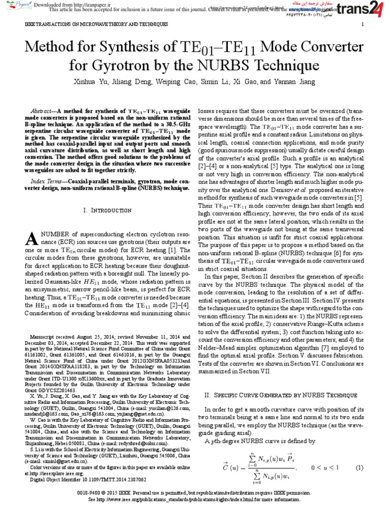 13-Method For Synthesis of TE01-TE11 Mode Converter | PDF | Waveguide ...
