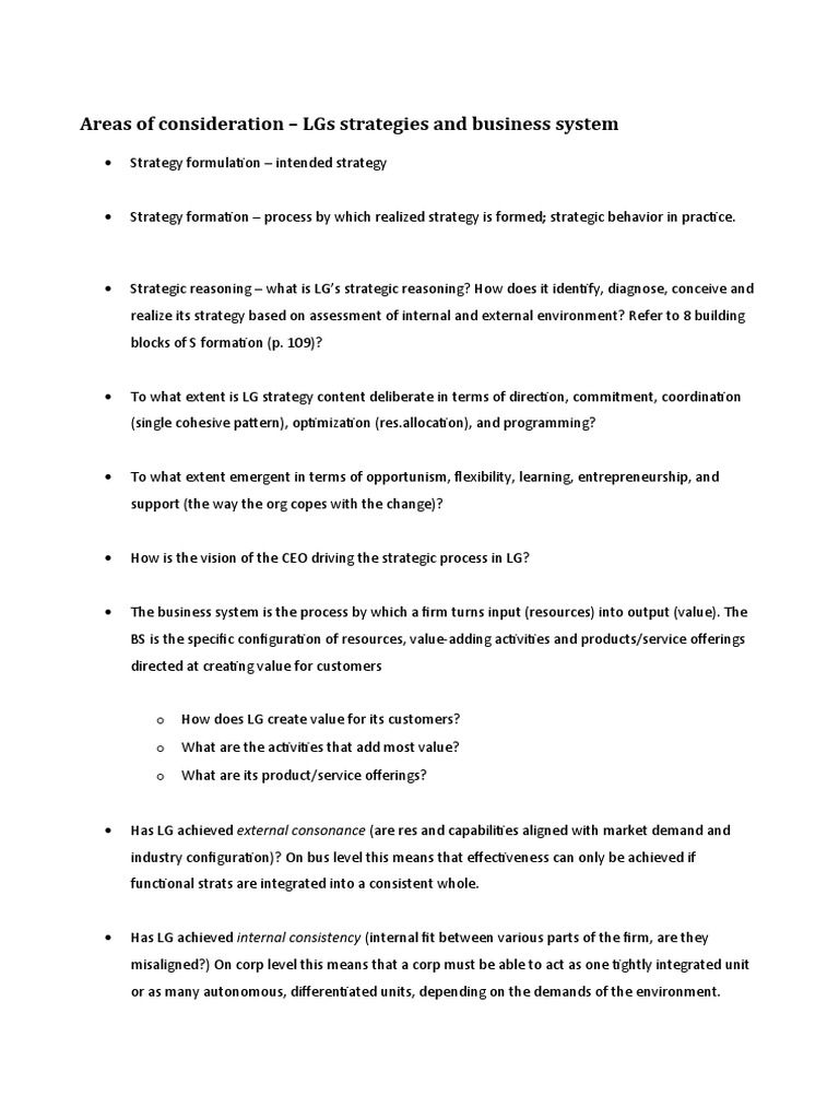 Areas of Consideration | PDF | Strategic Management | Business