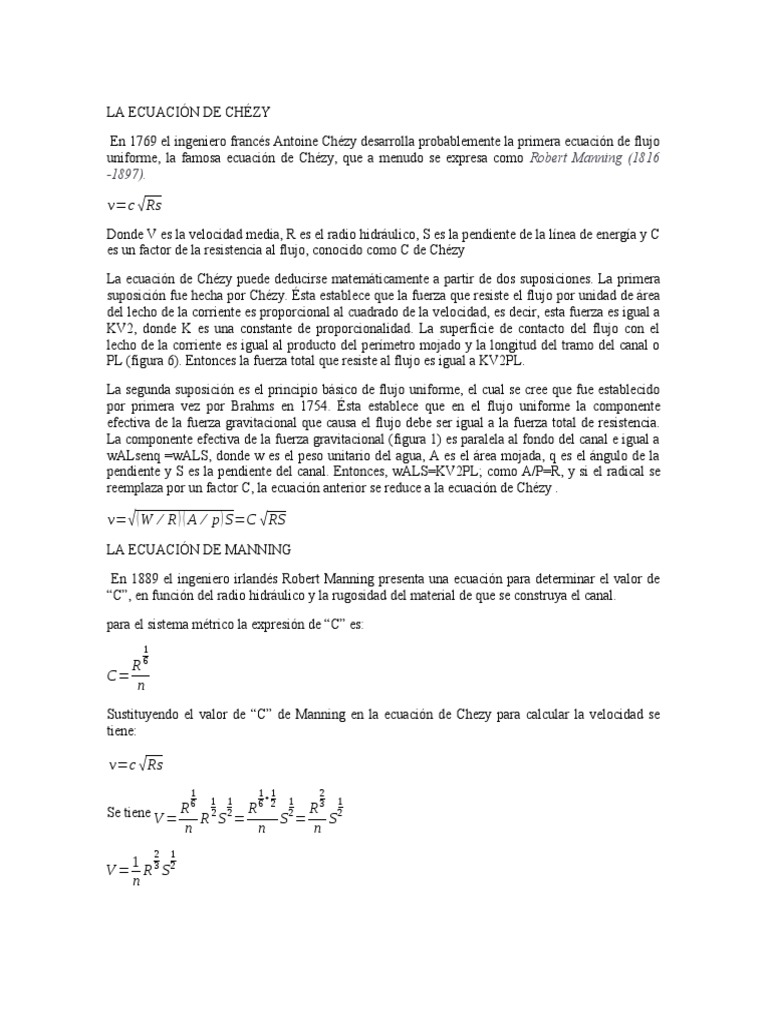 La Ecuación de Chézy | PDF | Fuerza | Metrología