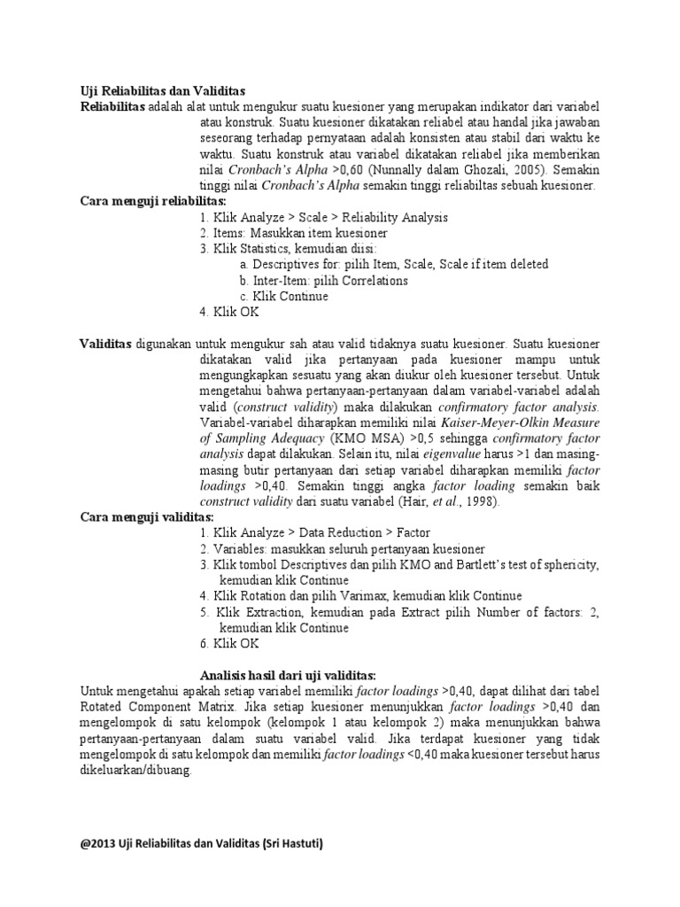 Uji Reliabilitas Dan Validitas Dengan SPSS | PDF | Karier & Perkembangan
