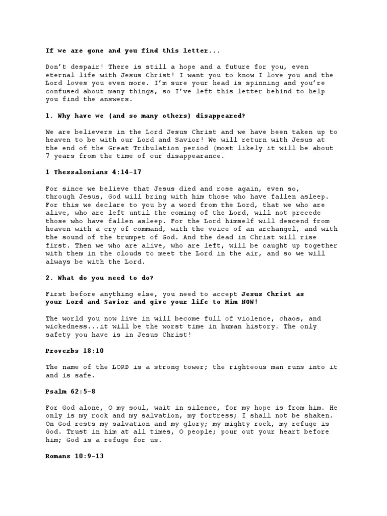 If We Are Gone and You Find This Letter.. | PDF | Christian Belief And ...