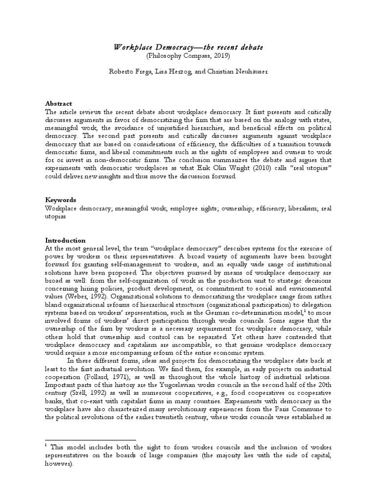 Workplace Democracy-The Recent Debate | PDF | Democratization | Democracy