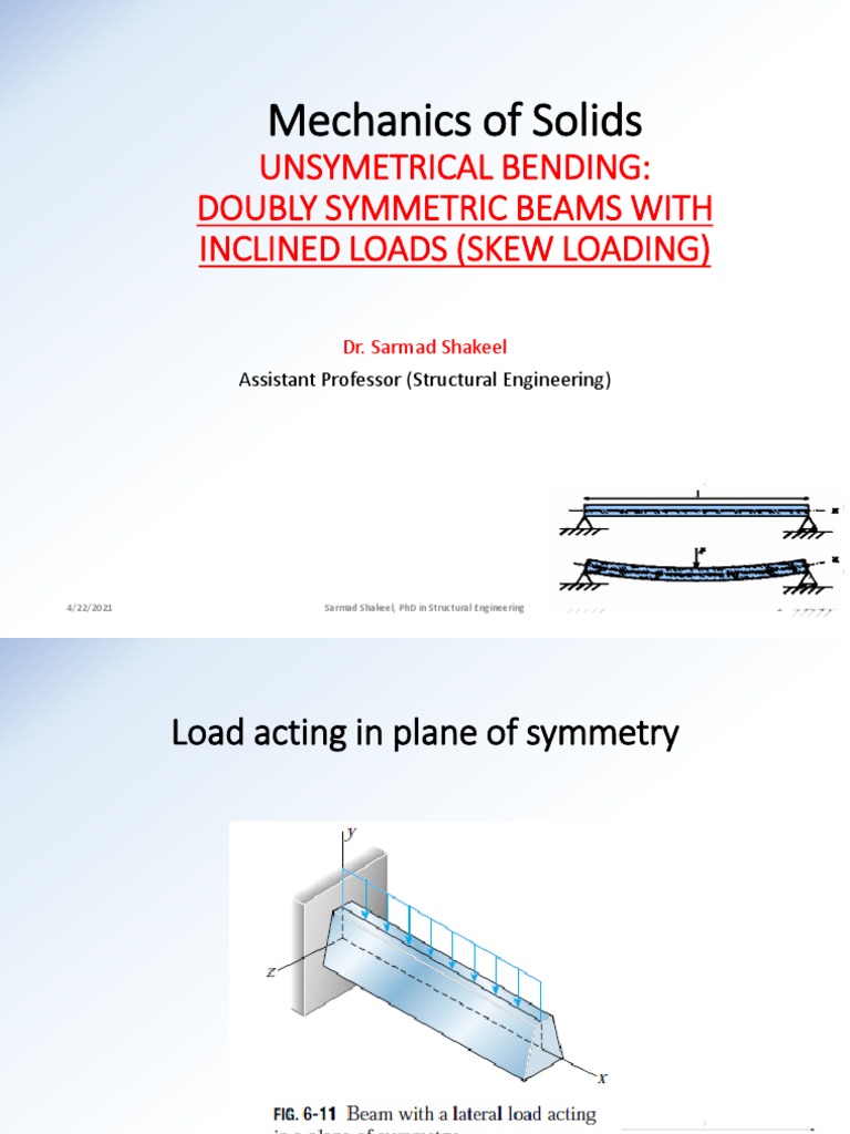 Mechanics of Solids: Unsymetrical Bending: Doubly Symmetric Beams With Inclined Loads (Skew ...
