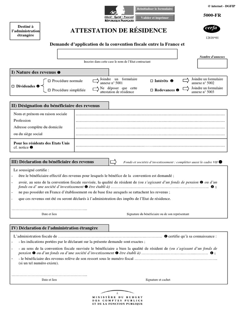 Remplir le Formulaire Cerfa 5000 | PDF | Impôt retenu à la source | Chèque