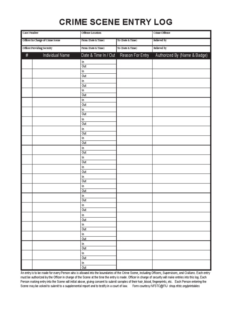 Crime Scene Entry Log | PDF | Crime Scene | Criminal Law